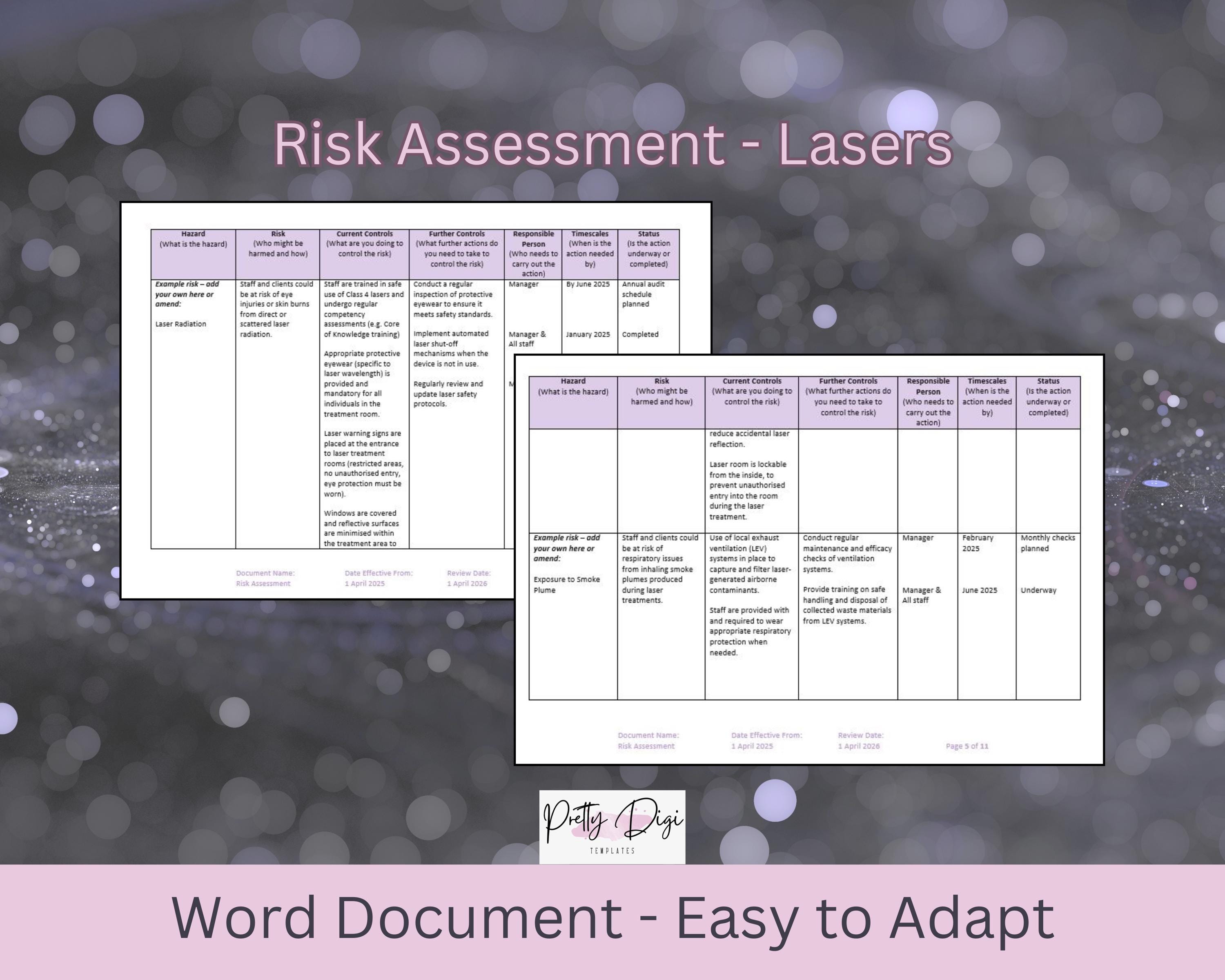 Class 4 Laser Risk Assessment Template: Laser Clinic Safety (word ...