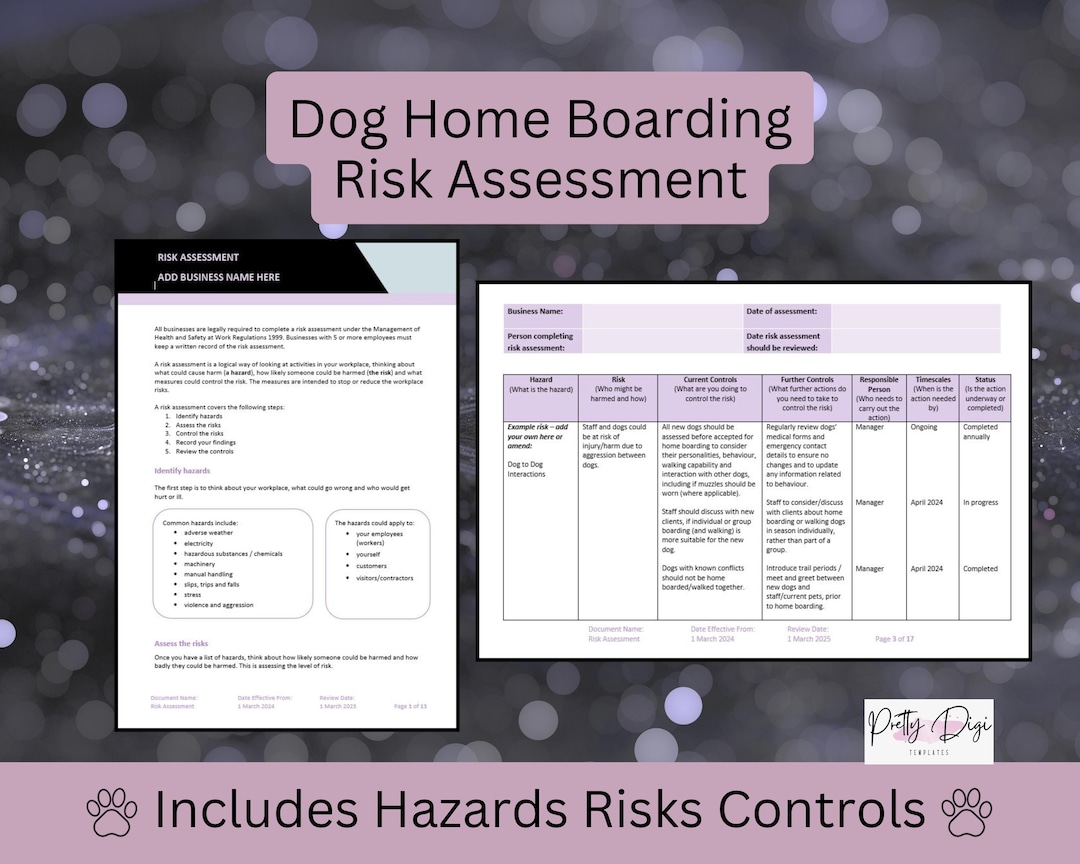 Dog Home Boarding Risk Assessment Template (word Document). Hazards ...