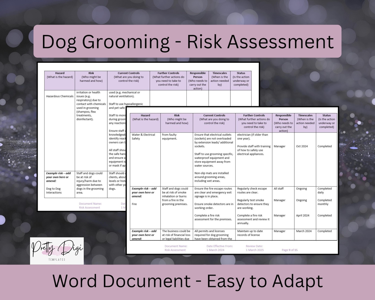 Dog Grooming Risk Assessment Template: Business Hazards & Controls ...