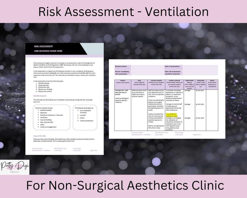 Risk Assessment ventilation Aesthetics Clinic Template Includes Example ...