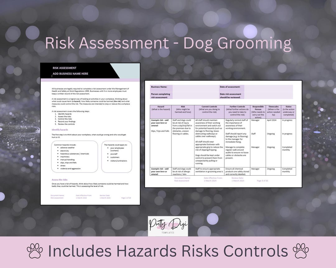 Risk Assessment Dog Grooming Template Includes Written Detailed Hazards ...