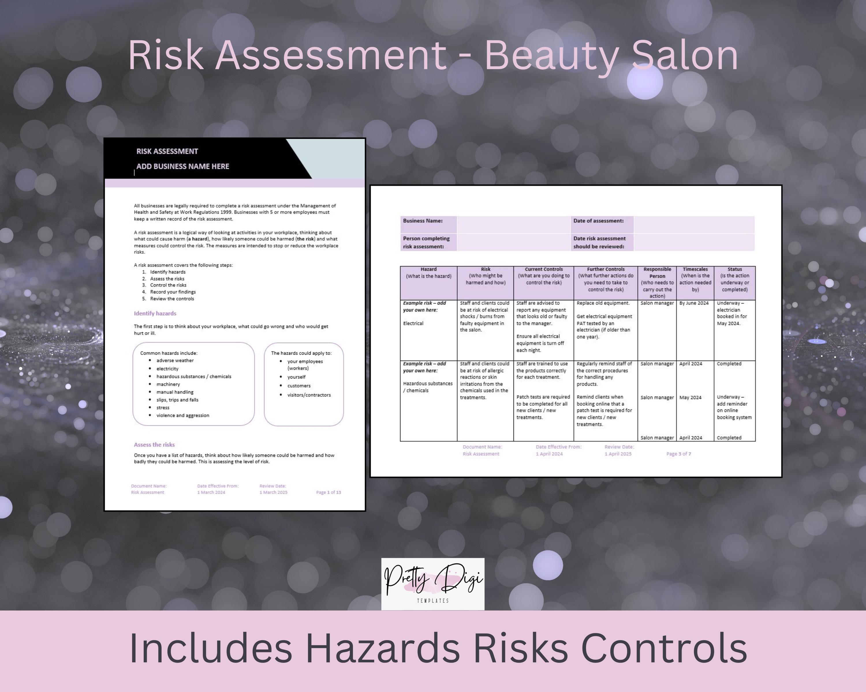 Beauty Salon Risk Assessment Template: Editable Word Document (digital ...