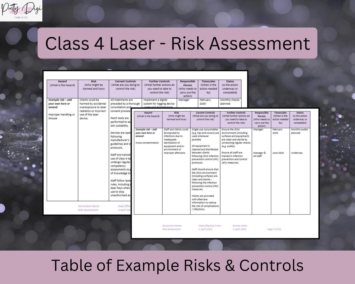 Class 4 Laser Risk Assessment Template: Laser Clinic Safety (word ...