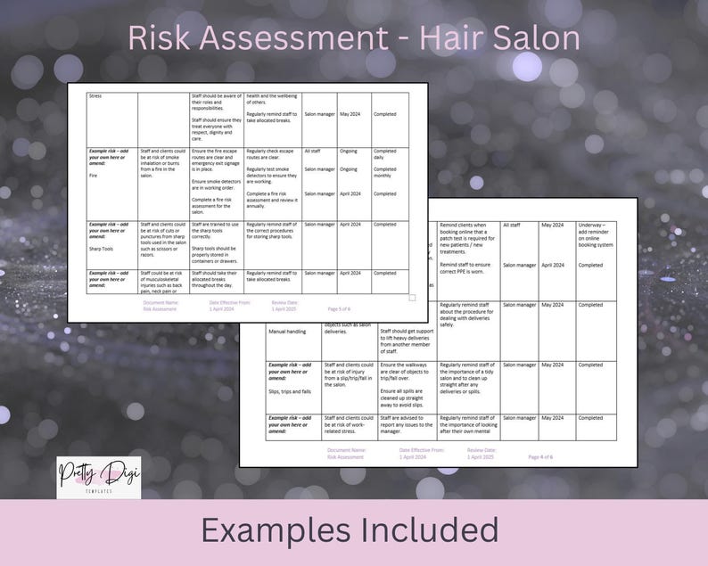 Risk Assessment Hair Salon Hairdresser Template - Includes Example ...
