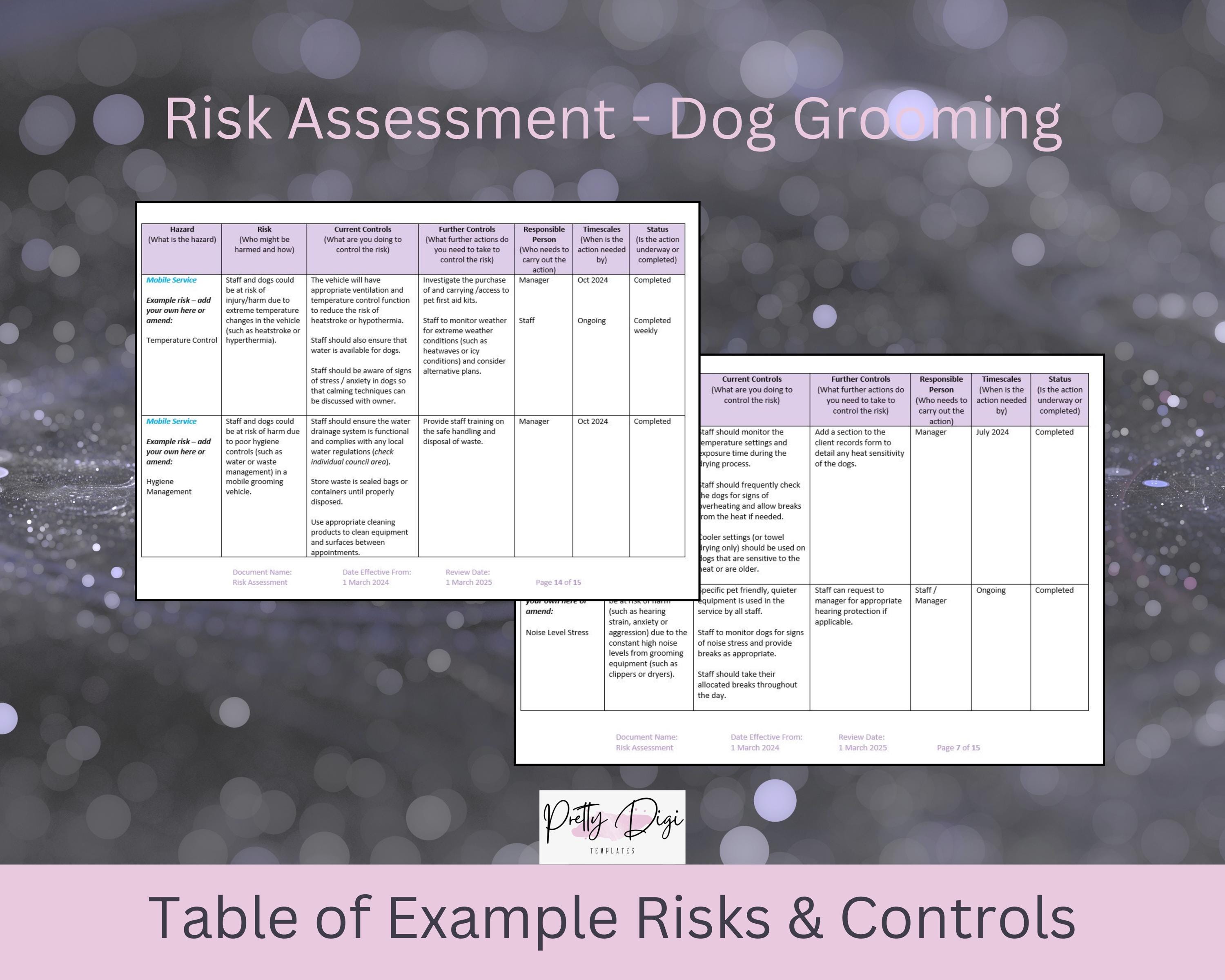 Risk Assessment Dog Grooming Template Includes Written Detailed Hazards ...