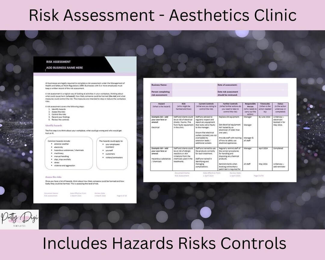Risk Assessment aesthetics Clinic Template Includes Example Hazards ...