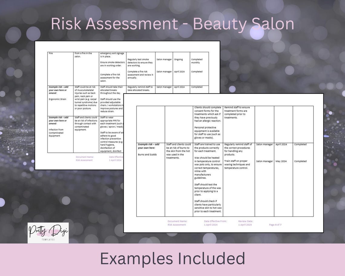 Beauty Salon Risk Assessment Template: Editable Word Document (digital ...