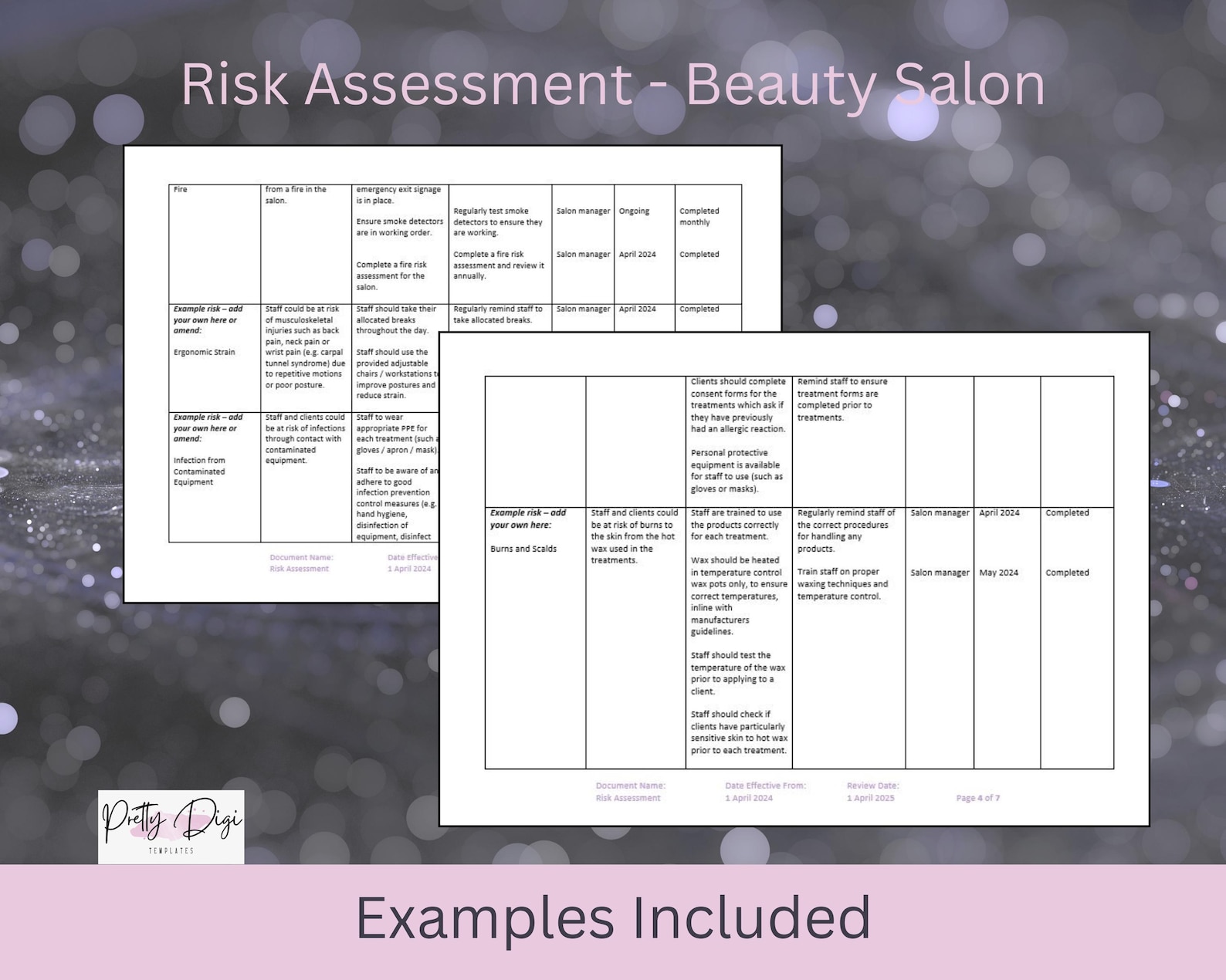 Beauty Salon Risk Assessment Template: Editable Word Document (digital ...