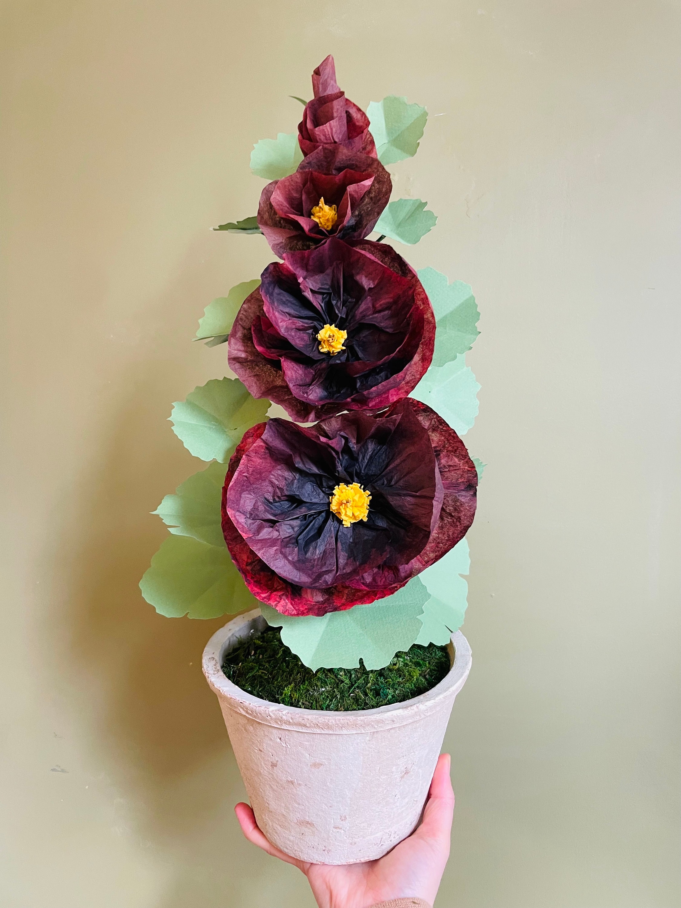Handmade Tissue Paper Hollyhock in Terracotta Pot - Etsy