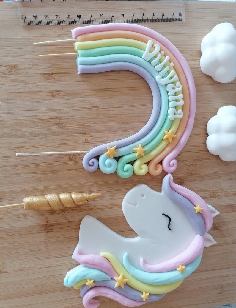 Fondant Figuren 2D Einhorn Regenbogen personalisierbar - Etsy.de