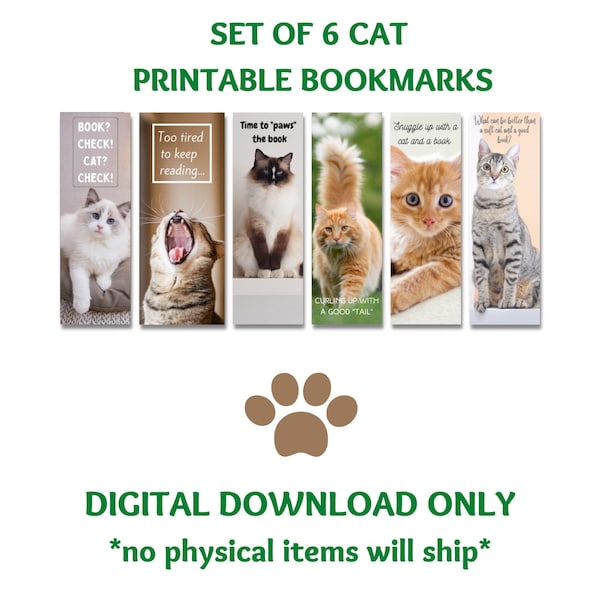 Cat Bookmark Printable - Etsy