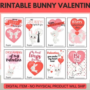 Printable Classroom Valentines, Class Valentines, Bunny Valentines ...