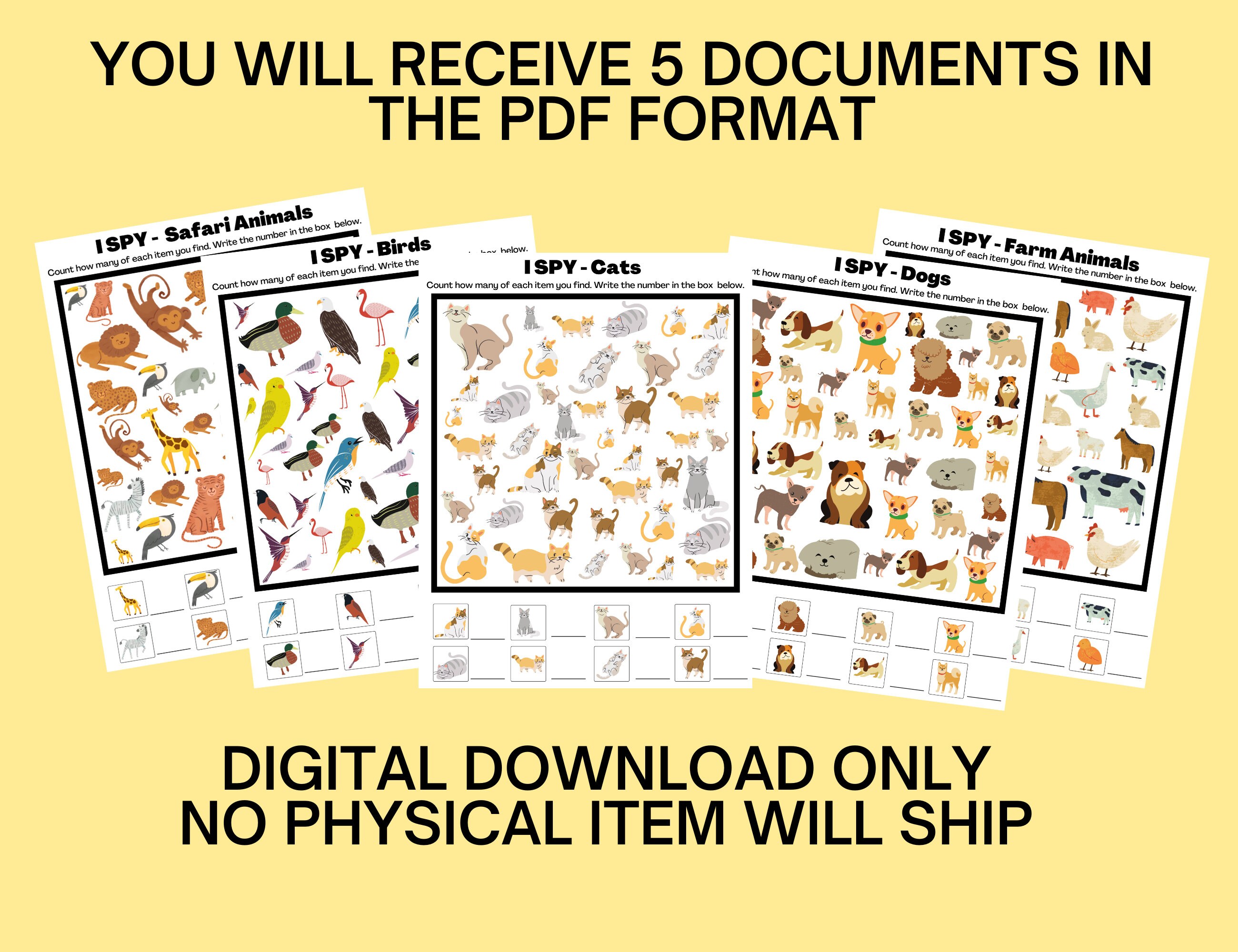 Animal I Spy Games for Kids, Printable I Spy Animals, 5 Look and Find ...