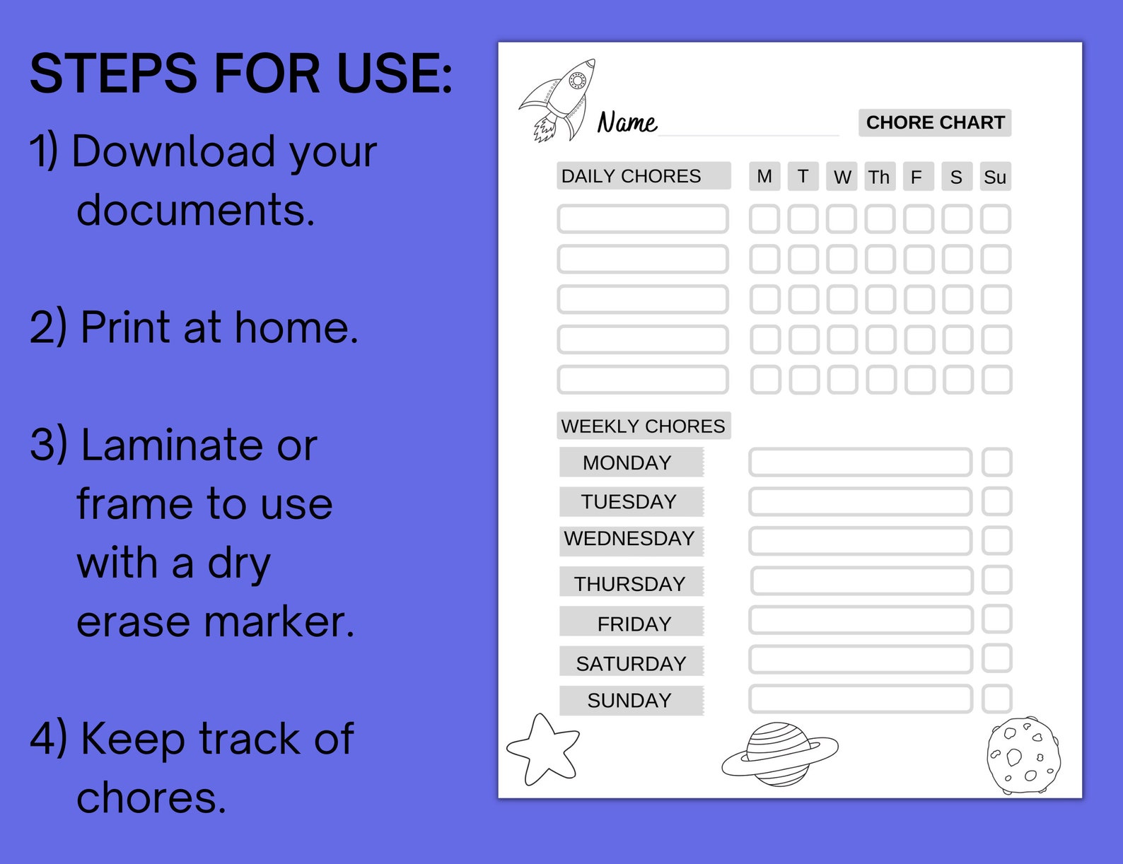 Outer Space Kids Chore Chart, Kids Chore Chart, Chore Charts for Kids ...