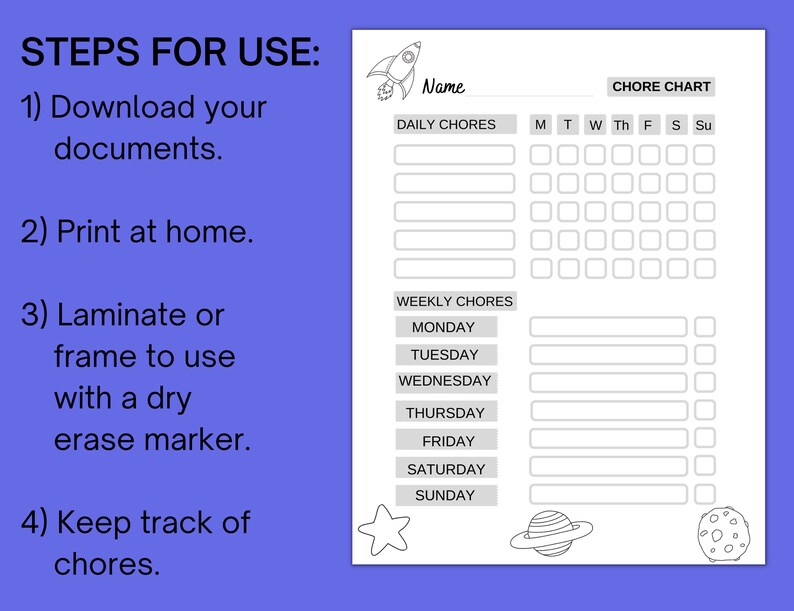 Outer Space Kids Chore Chart, Kids Chore Chart, Chore Charts for Kids ...