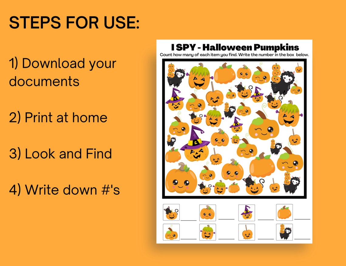 Halloween I Spy Games for Kids, Printable I Spy, Counting Game, Seek ...