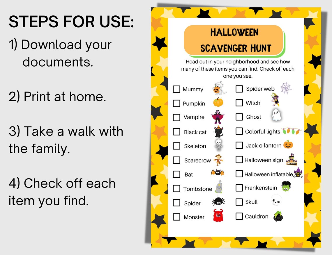 Halloween Scavenger Hunt Printable: Kids Game (digital Download) - Etsy
