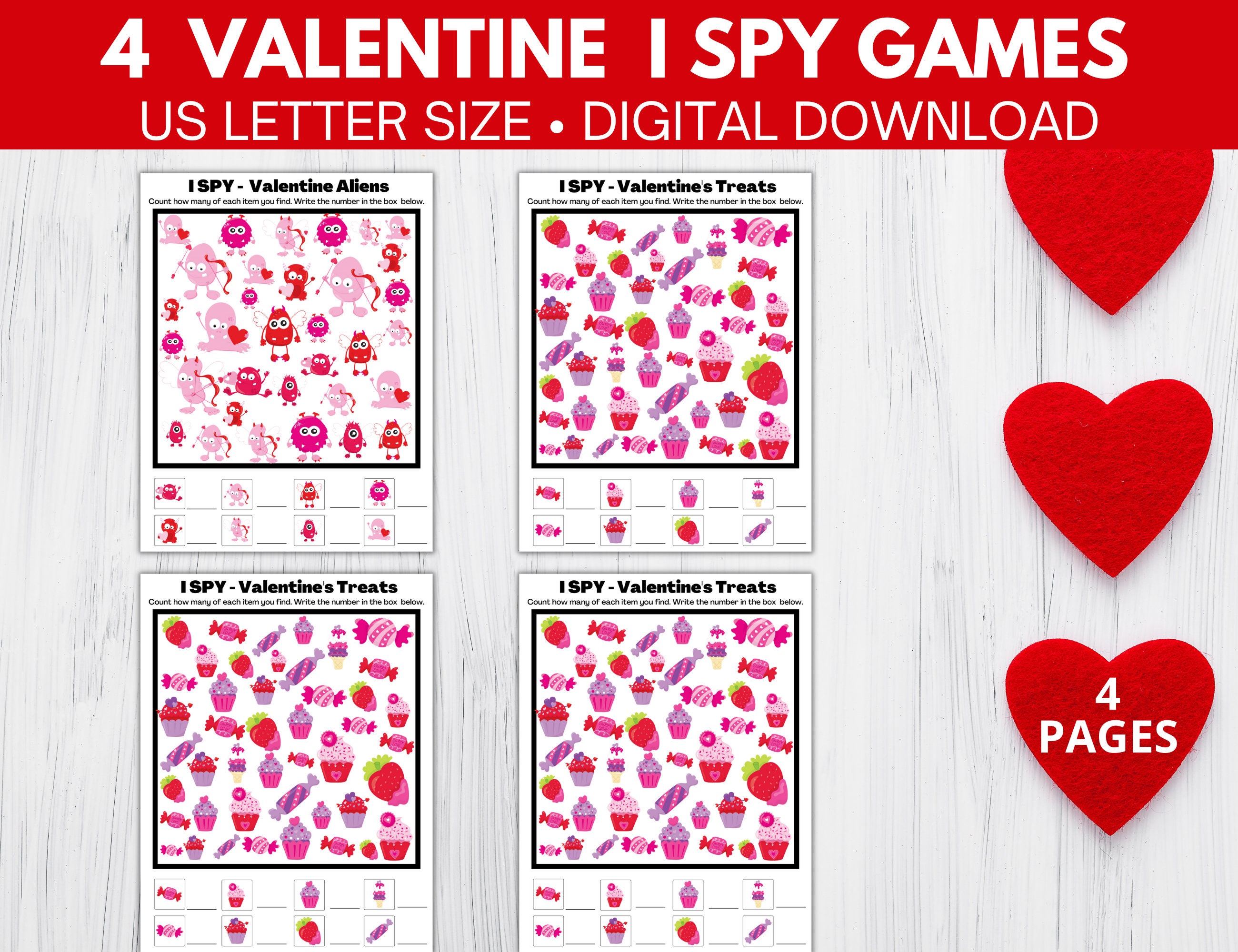 I Spy Printables for Valentines Day, I Spy Games for Kids, Printable I ...