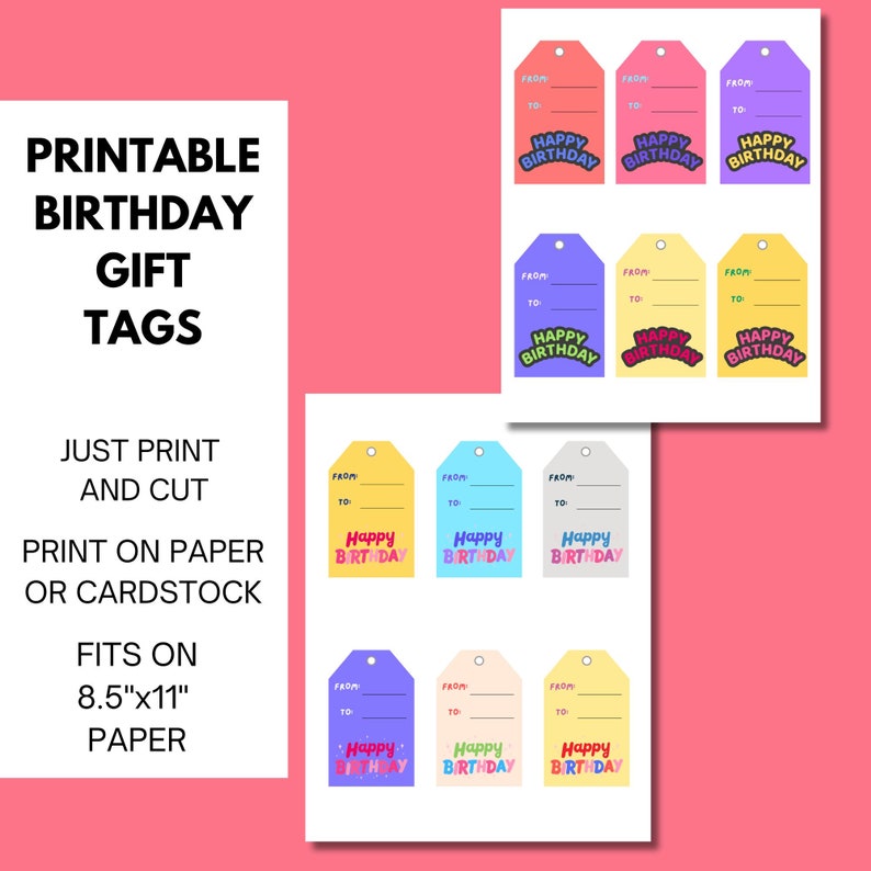Happy Birthday Gift Tags, Printable Gift Tags, Printable Birthday Gift ...