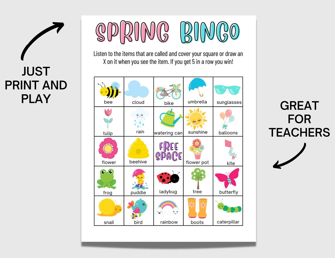 Spring Bingo Printables, Printable Bingo Game, Classroom Bingo, Sping ...