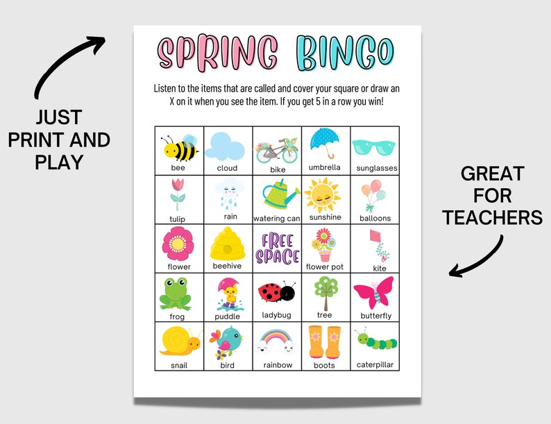 Spring Bingo Printables, Printable Bingo Game, Classroom Bingo, Sping ...