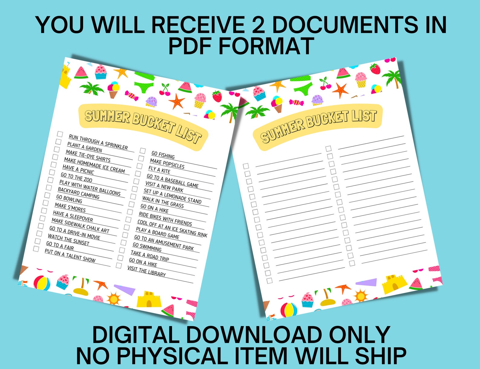 Summer Bucket List Printable, Printable Bucket List, Summer Activity ...