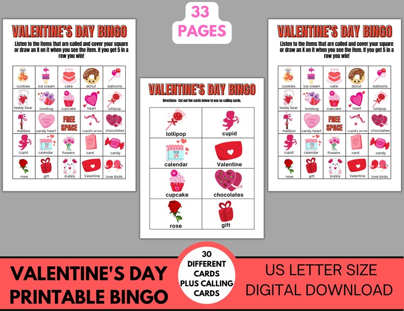 Valentine's Day Bingo Game: 30 Printable Cards (digital Download) - Etsy