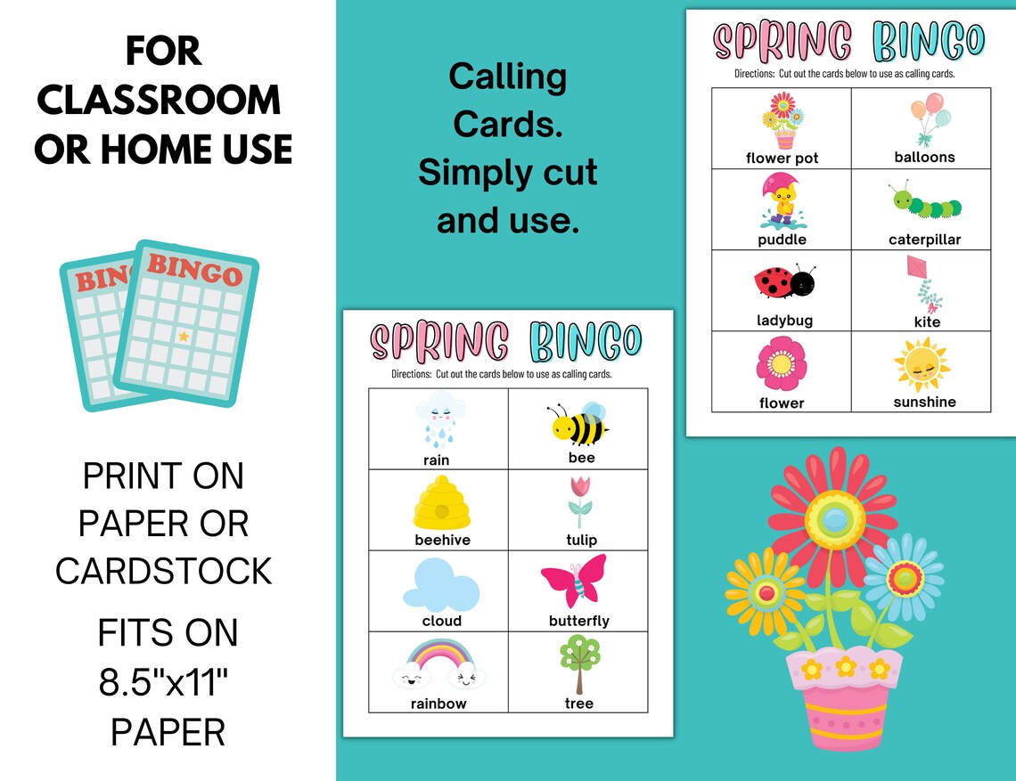 Spring Bingo Printables, Printable Bingo Game, Classroom Bingo, Sping ...