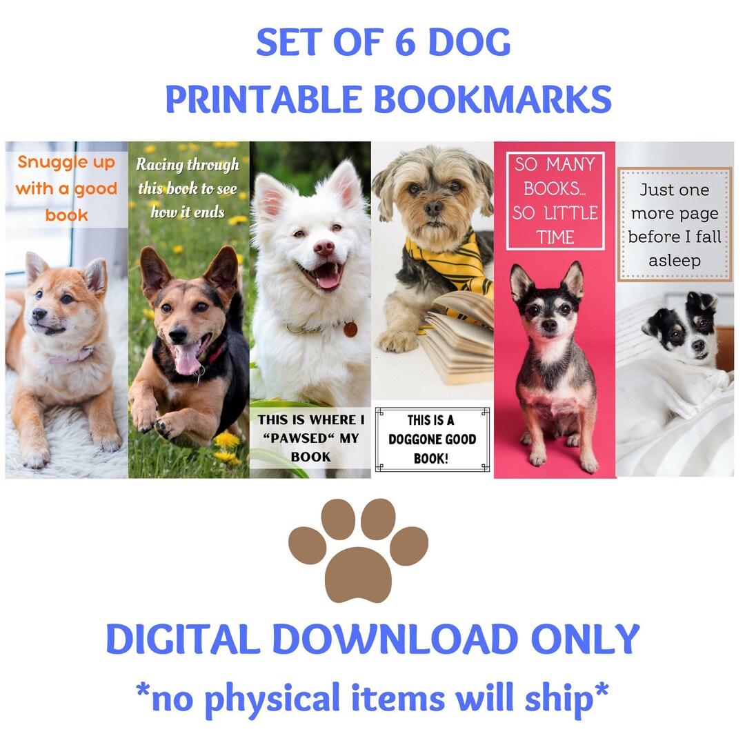 Dog Bookmarks: Funny Animal Lover Gifts (printable Digital Download) - Etsy