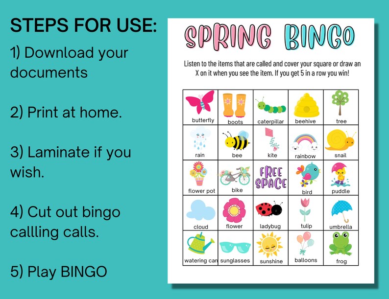 Spring Bingo Printables, Printable Bingo Game, Classroom Bingo, Sping ...