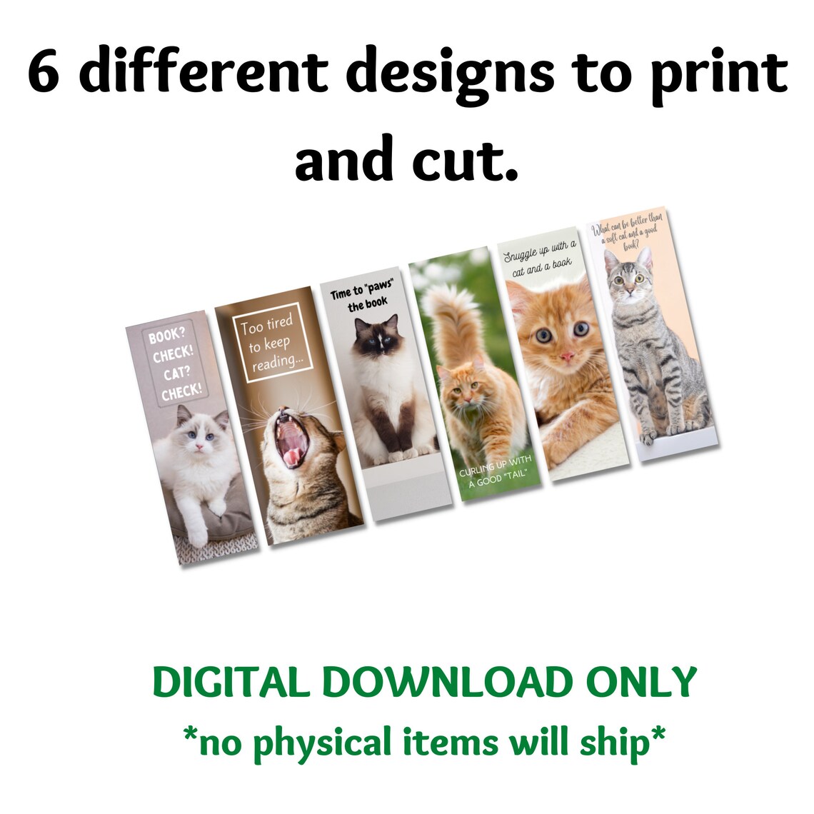 Printable Bookmarks, Cat Bookmarks, Instant Download, Digital Bookmarks ...
