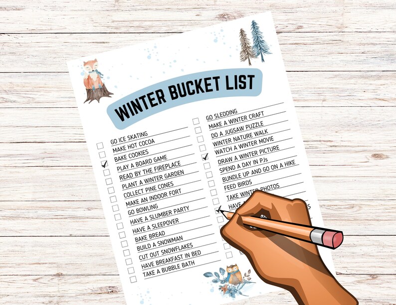 Winter Bucket List Printable, Printable Bucket List, Winter Activity ...
