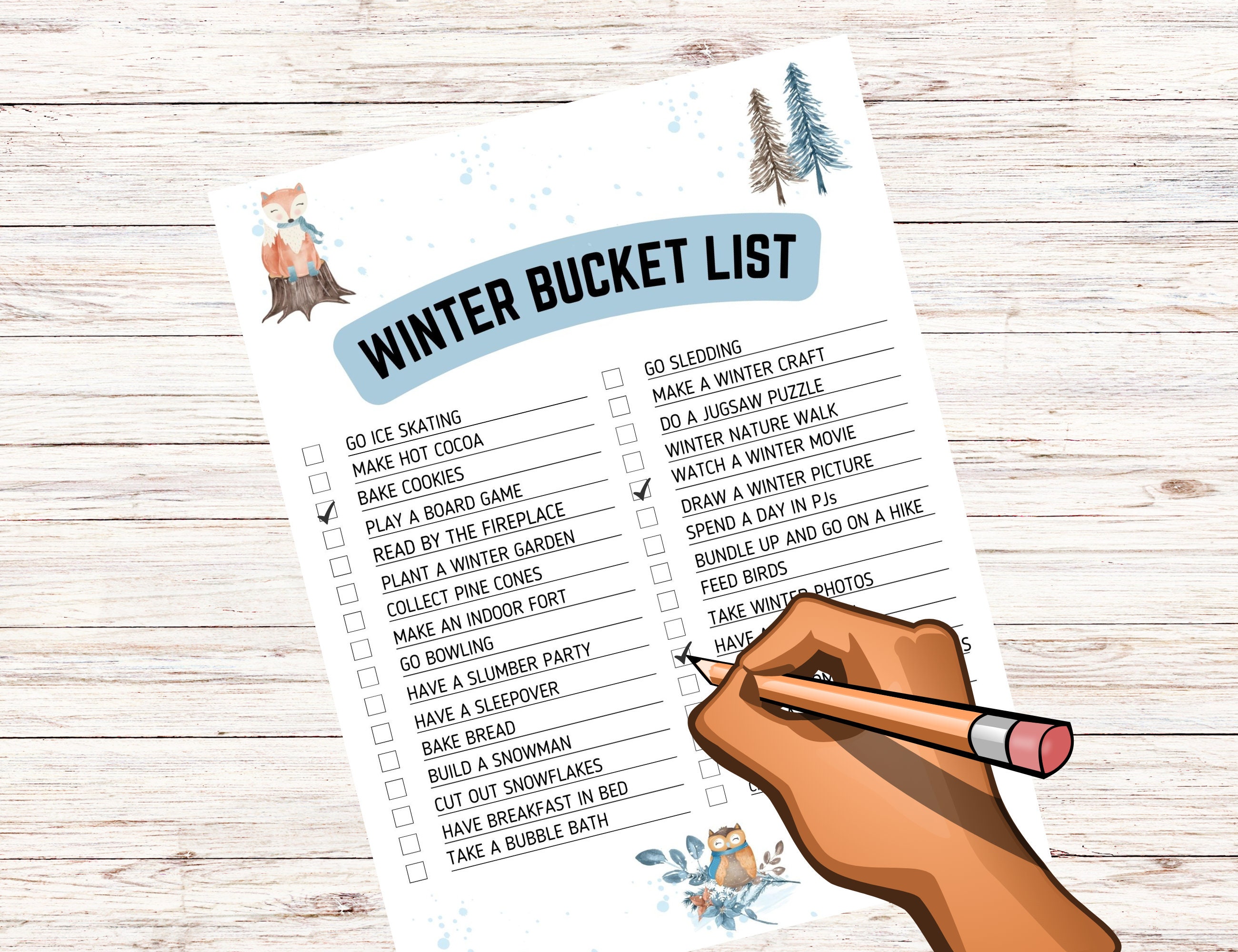 Winter Bucket List Printable, Printable Bucket List, Winter Activity ...