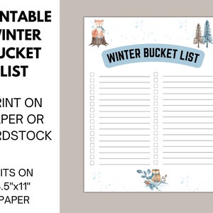 Winter Bucket List Printable: Family Activity Ideas (digital Download ...