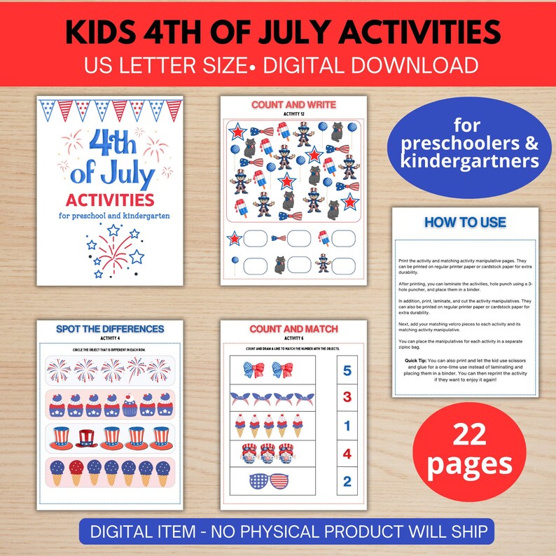 4th of July Printable Activities for Preschoolers and Kindergarteners ...