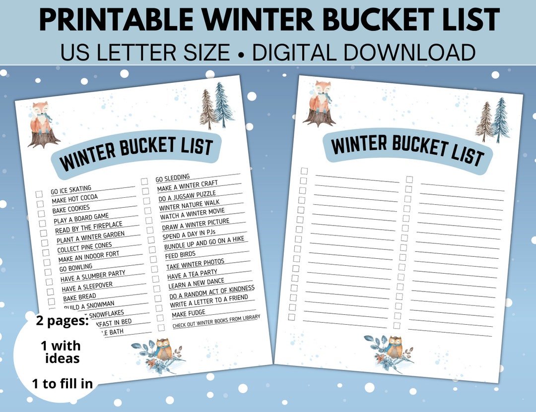 Winter Bucket List Printable, Printable Bucket List, Winter Activity ...
