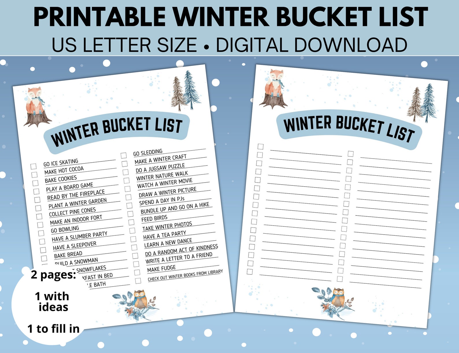 Winter Bucket List Printable, Printable Bucket List, Winter Activity ...
