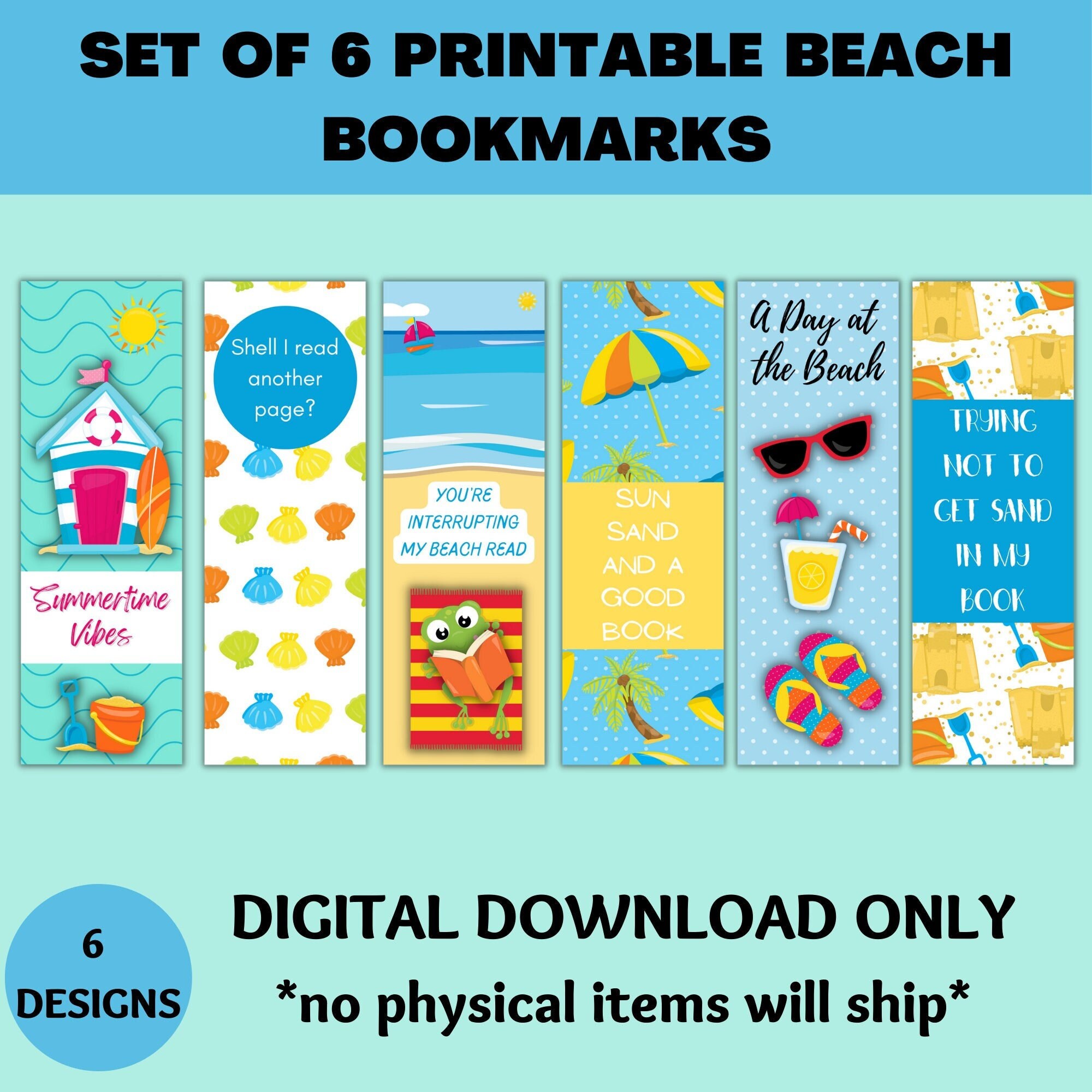 Beach Printable Bookmarks, Vacation Bookmarks, 6 Designs, Digital ...