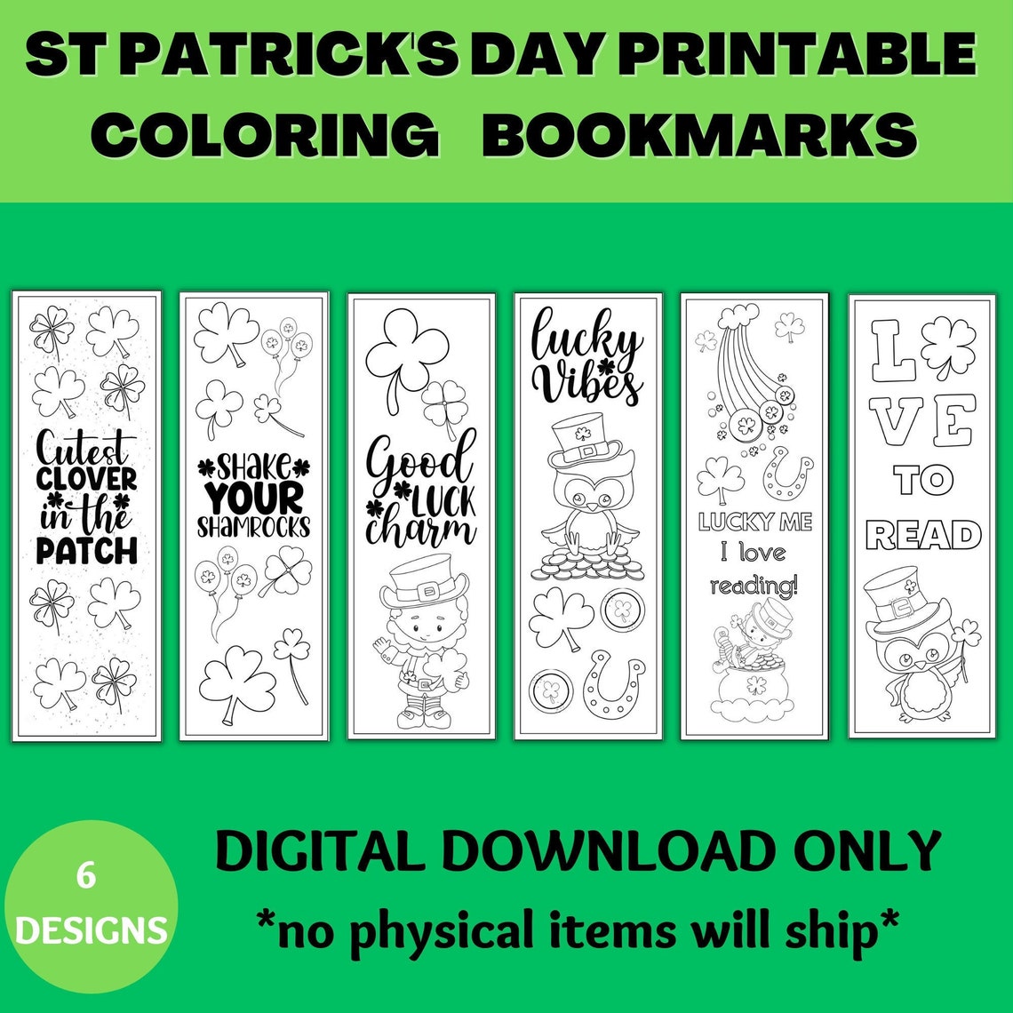 St Patricks Day Bookmarks, Printable Bookmarks, Coloring Bookmarks, St ...
