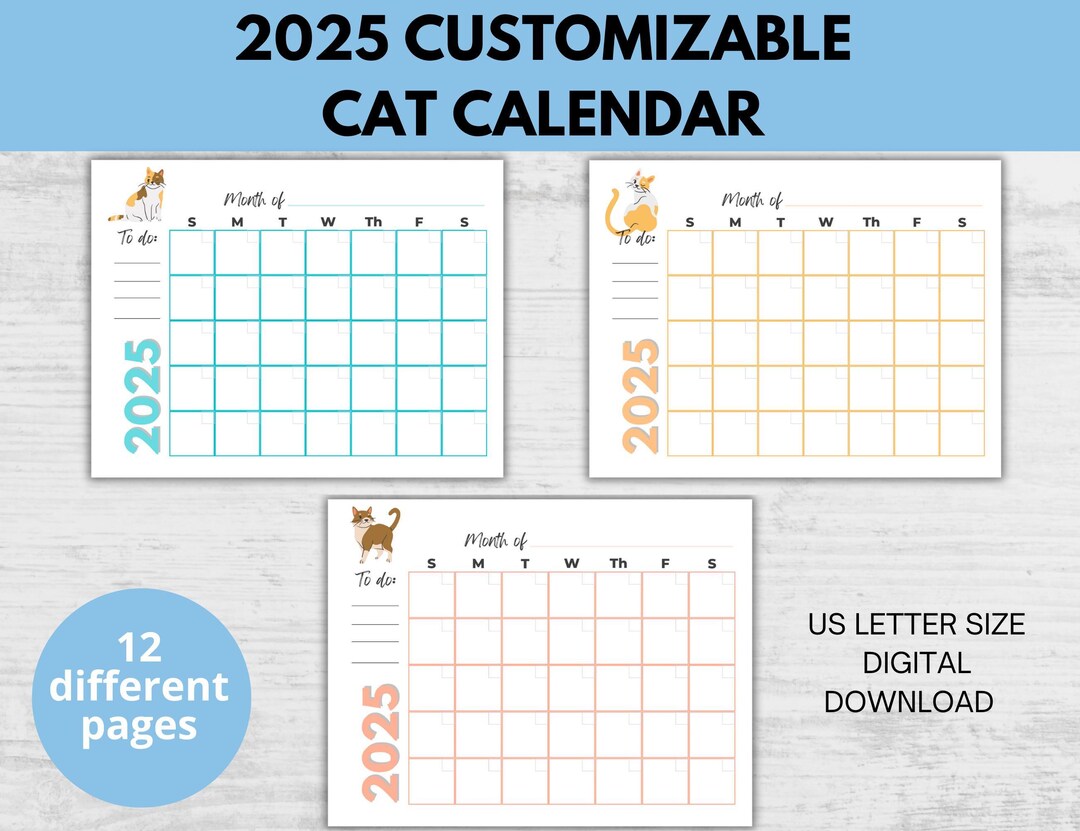 2025 Printable Calendar With Cats, Cat Calendar, Printable Calendar ...