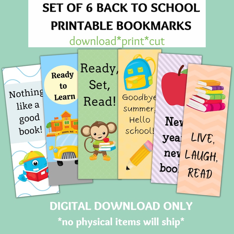 Back to School Bookmarks, Bookmarks for Kids, Kids Bookmarks, School ...