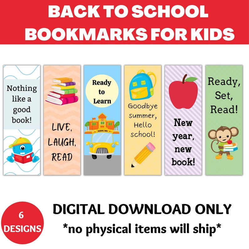 Back to School Bookmarks, Bookmarks for Kids, Kids Bookmarks, School ...
