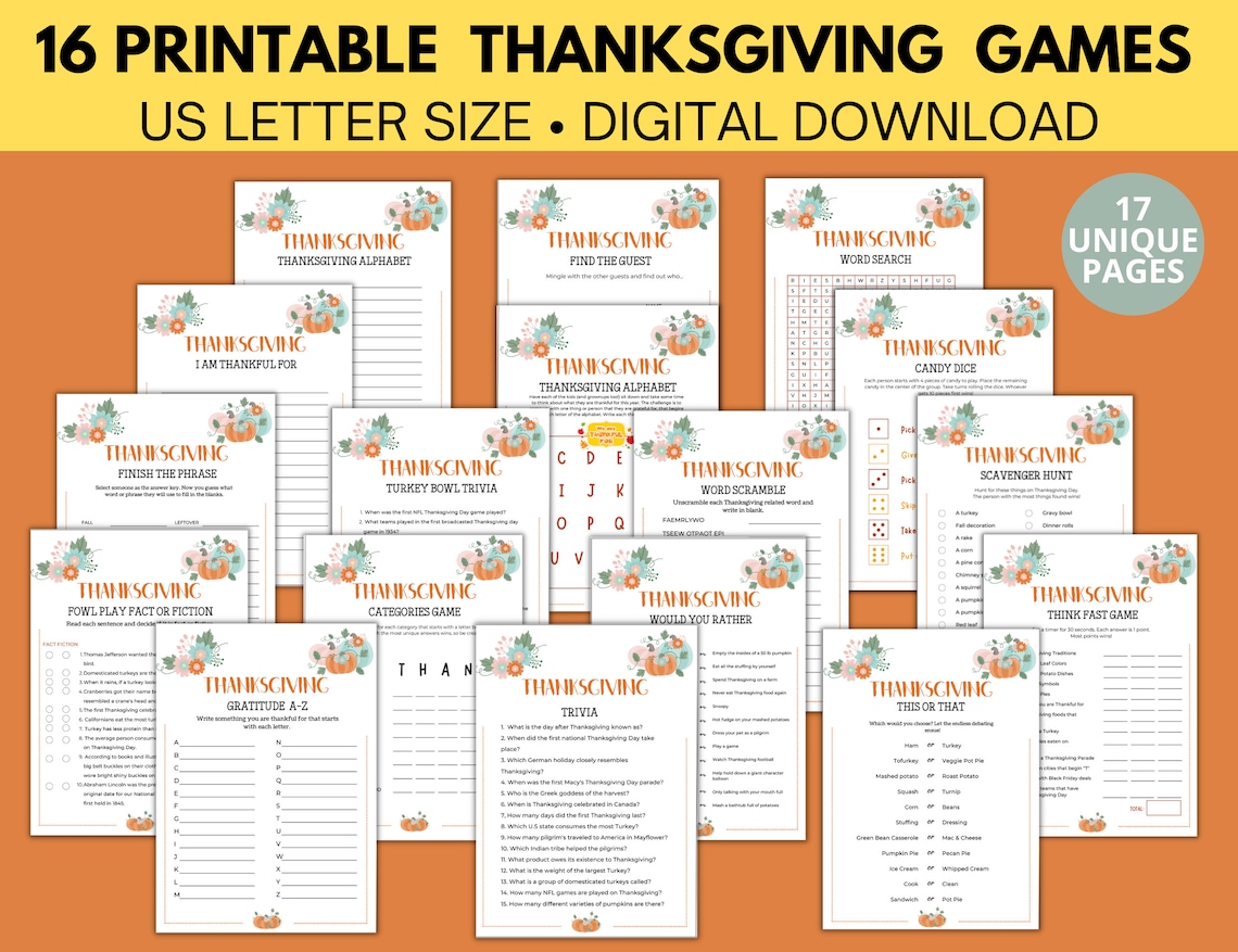 Thanksgiving Party Games, Thanksgiving Game Bundle, Thanksgiving Games ...