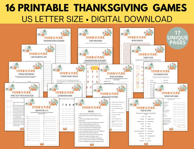 Thanksgiving Party Games, Thanksgiving Game Bundle, Thanksgiving Games ...
