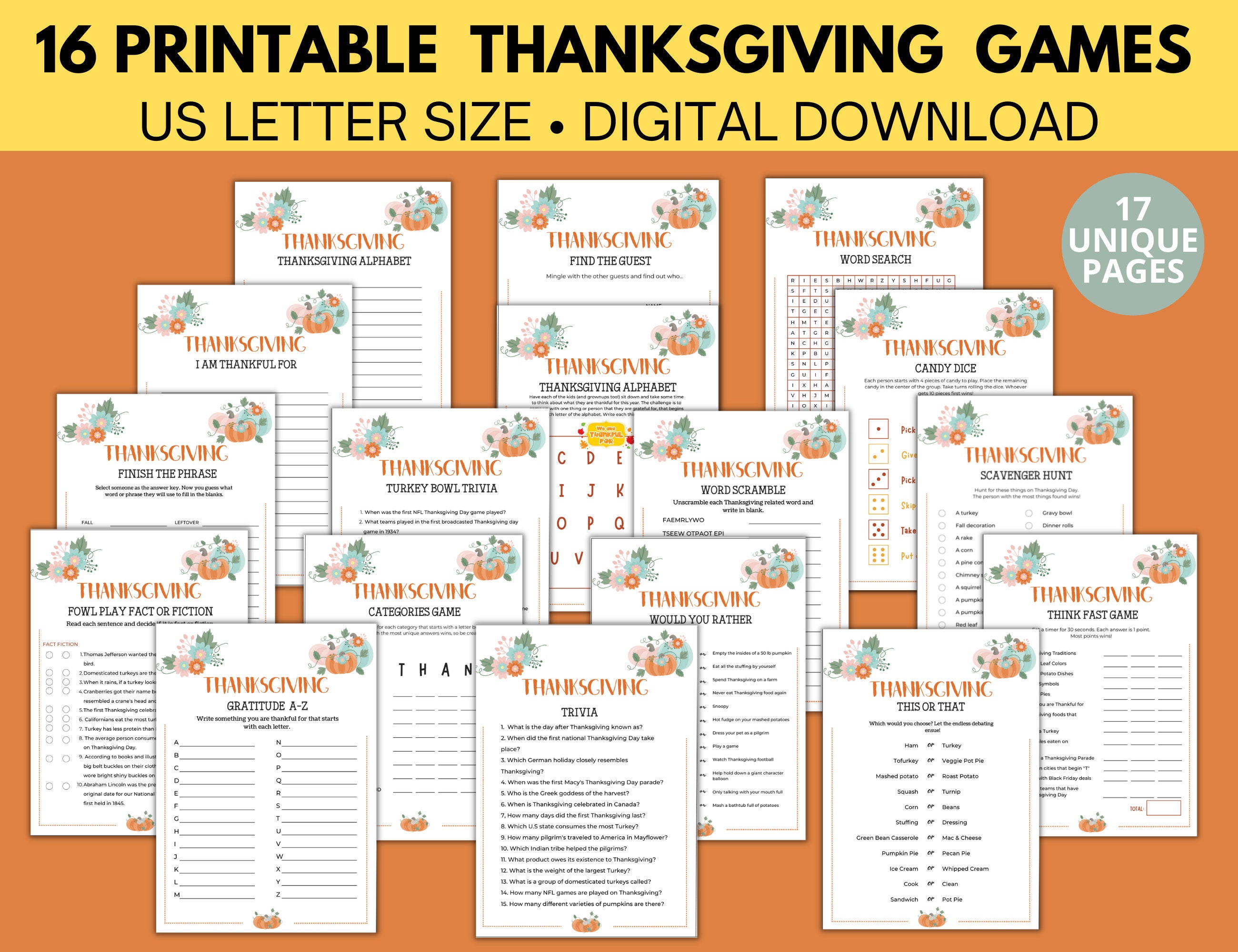 Thanksgiving Party Games, Thanksgiving Game Bundle, Thanksgiving Games ...