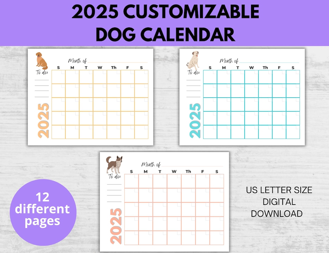 2025 Printable Calendar With Dogs, Dog Calendar, Printable Calendar ...