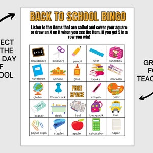 Back to School Bingo Printables Printable Bingo Game - Etsy