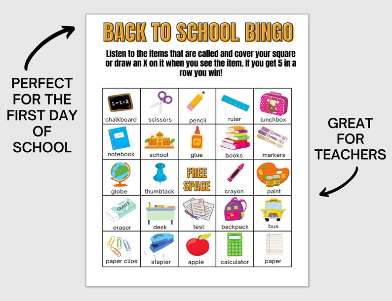 Back to School Bingo Printables, Printable Bingo Game, Classroom Bingo ...