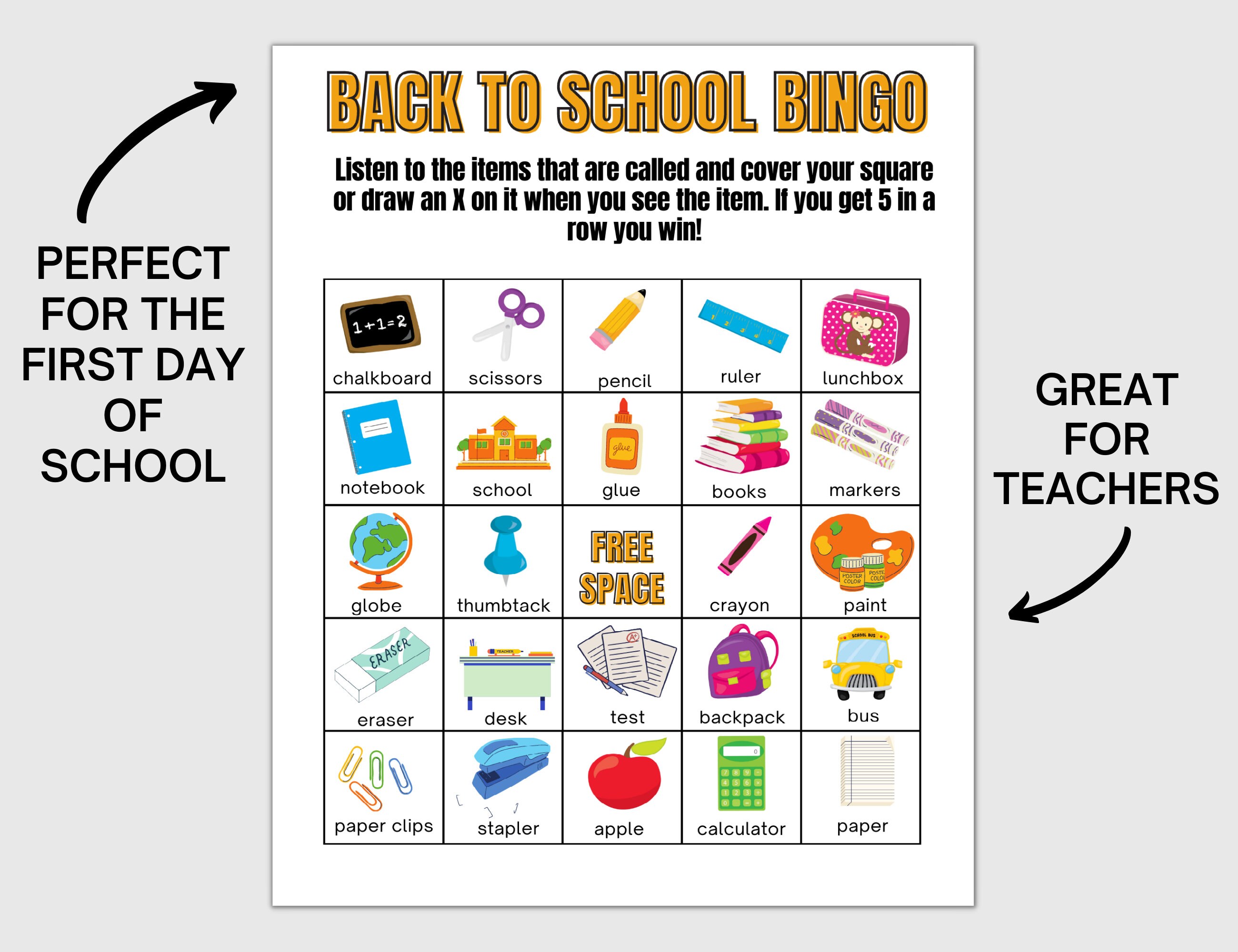 Back to School Bingo Printables, Printable Bingo Game, Classroom Bingo ...