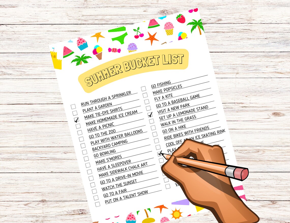 Summer Bucket List Printable, Printable Bucket List, Summer Activity ...